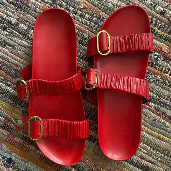 Stuart Weitzman | Shoes | Stuart Weitzman Red Leather Flat Sandals With ...